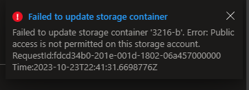 Fail to change access policies for one blob container whose public read access is container and ...