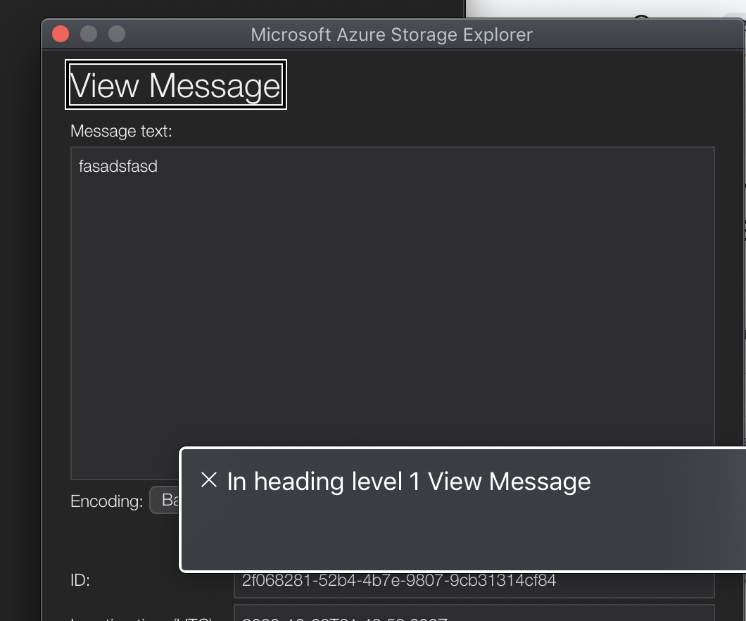 A11y Azure Tools Storage Explorer Queues Viewmessage Screenreader Several Texts That Visually