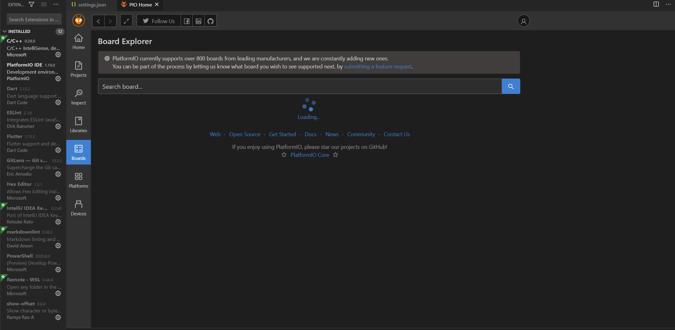 Board Explorer hangs on Loading... · Issue #1971 · platformio ...