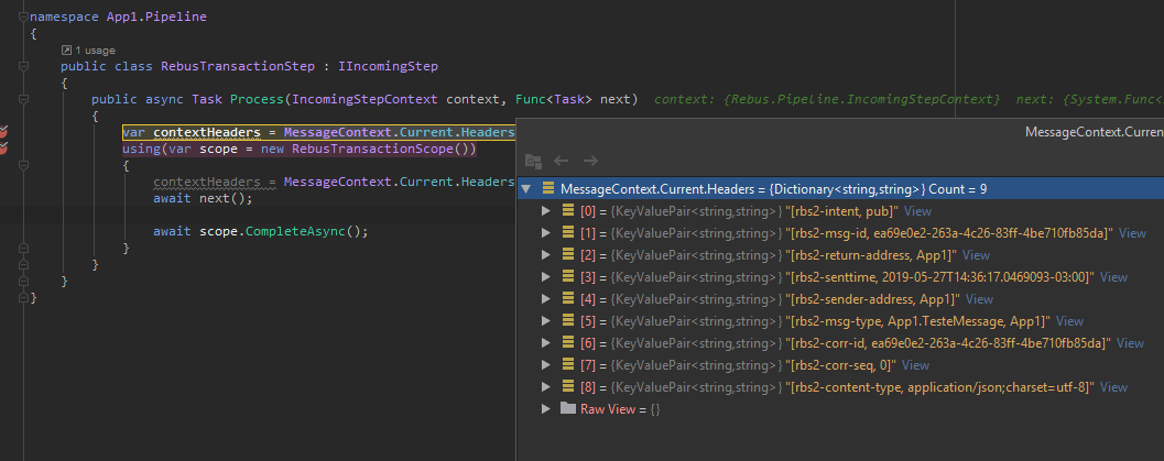 Using Messagecontext Within Rebustransactionscope On Incoming Pipeline To Invoke Handler Throws