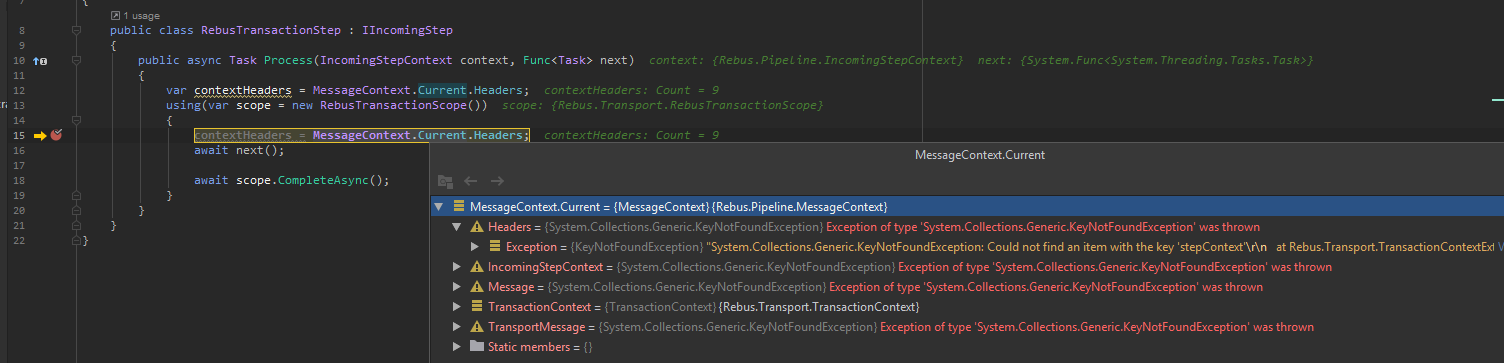 Using Messagecontext Within Rebustransactionscope On Incoming Pipeline To Invoke Handler Throws
