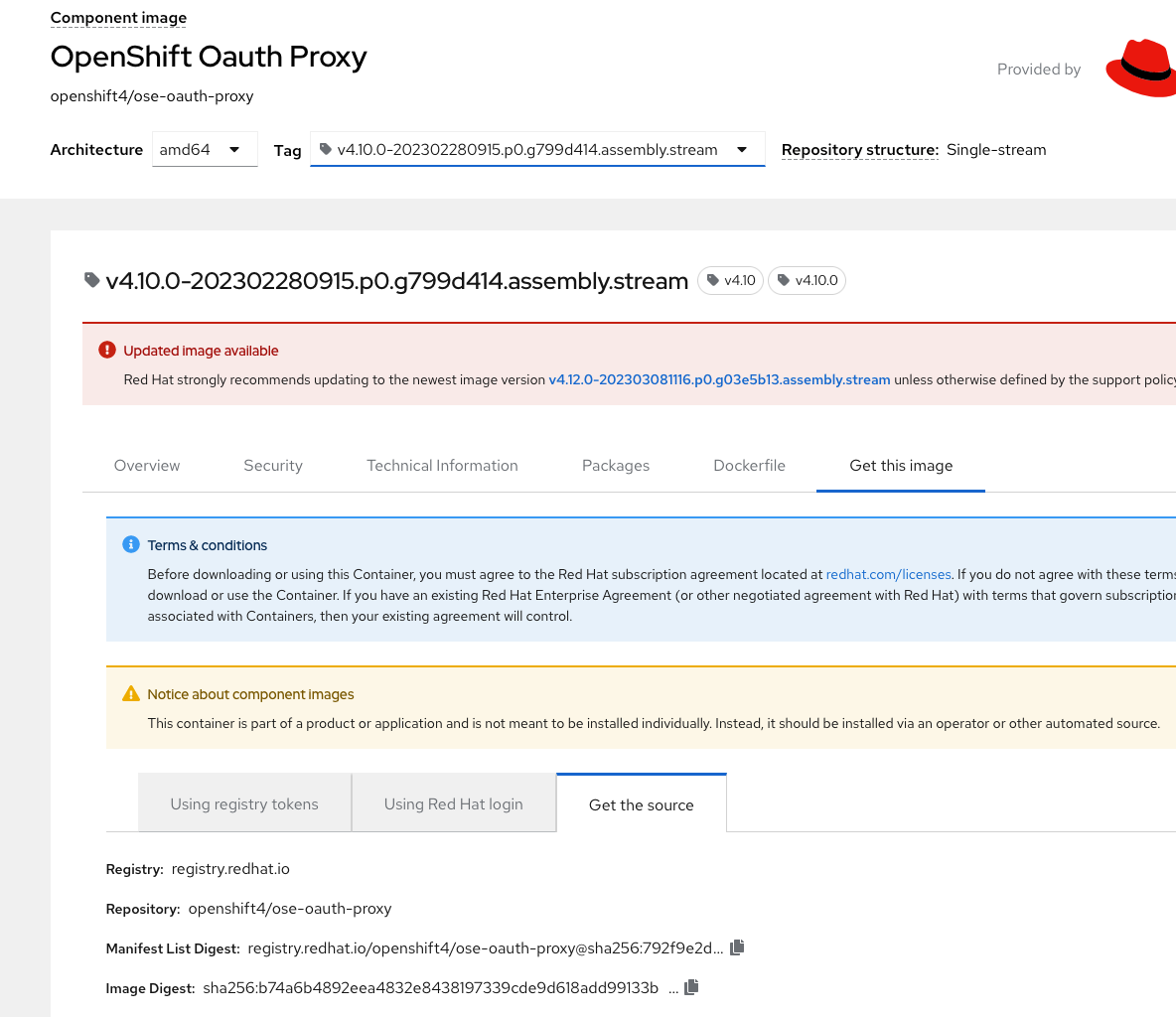 [Feature Request]: make ose-oauth-proxy container version or sha256 digest reference consistent ...