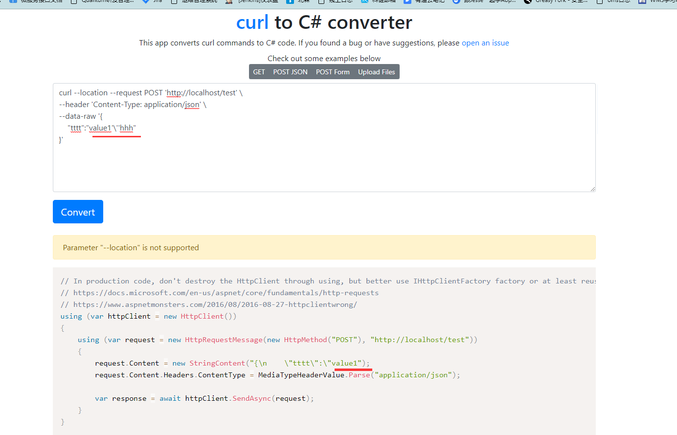 Not supported singleQuote escape · Issue #82 · olsh/curl-to-csharp · GitHub