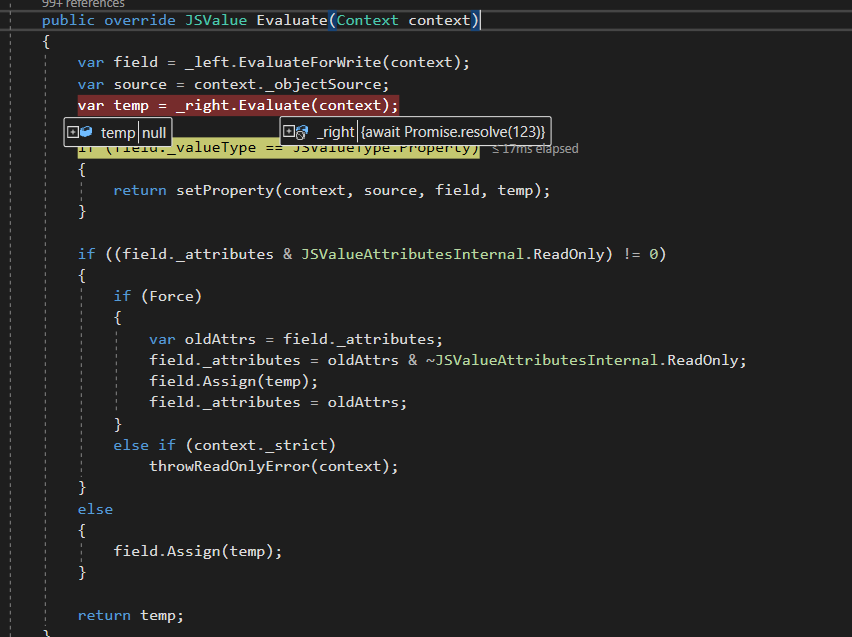 NullReferenceException when assigning result of awaited promise to ...
