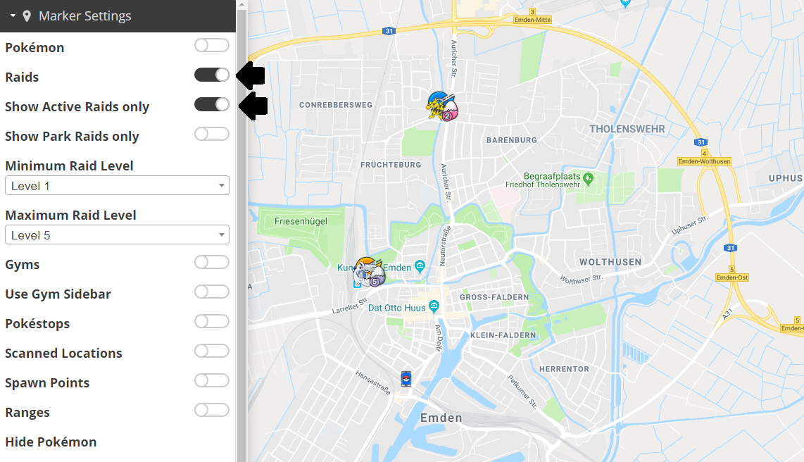 Map 'forgets' (ex)raid filters when you switch on gyms · Issue #2541 · RocketMap/RocketMap · GitHub