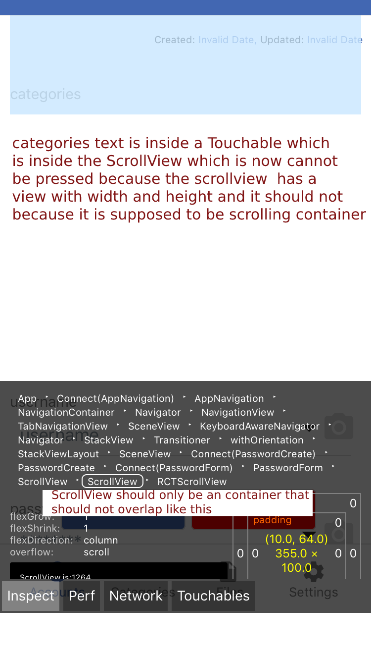 ScrollView has a width and height that overlaps it's child elements ...