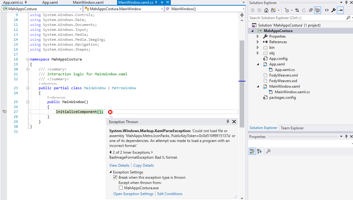 Startup exception in WPF apps built with MahApps.Metro package · Issue #406 · Fody/Costura · GitHub