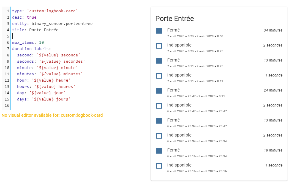 Feature Request: Filter by duration · Issue #29 · royto/logbook-card · GitHub