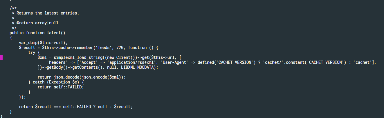 Fails to load dashboard because of a Feed that returns 1 · Issue #3844 · cachethq/cachet · GitHub
