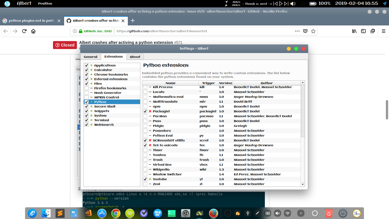 could not enable many python extensions in albert launcher · Issue #771 · albertlauncher/albert ...