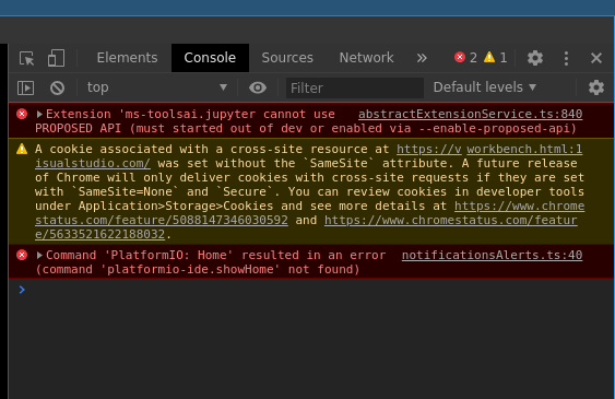 Command 'PlatformIO: Home' resulted in an error (command 'platformio-ide.showHome' not found ...
