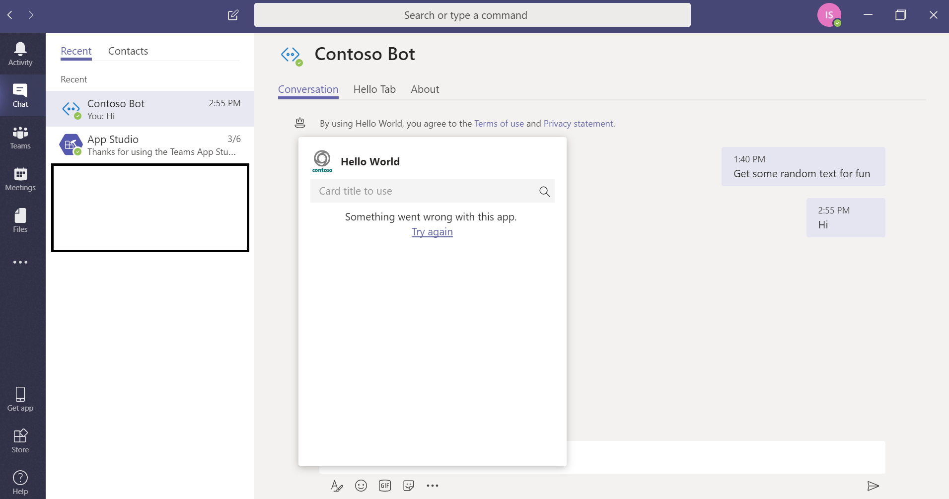 Microsoft Teams "Hello World" Bot is not working - Library.Exceptions.PermissionDeniedException ...