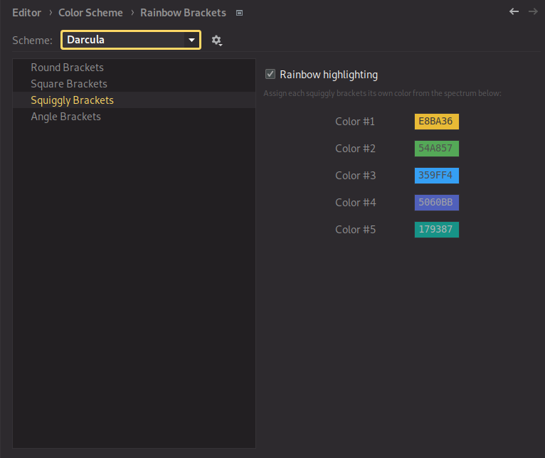 Rainbow brackets scope highlighting not working with Hiberbee Theme ...