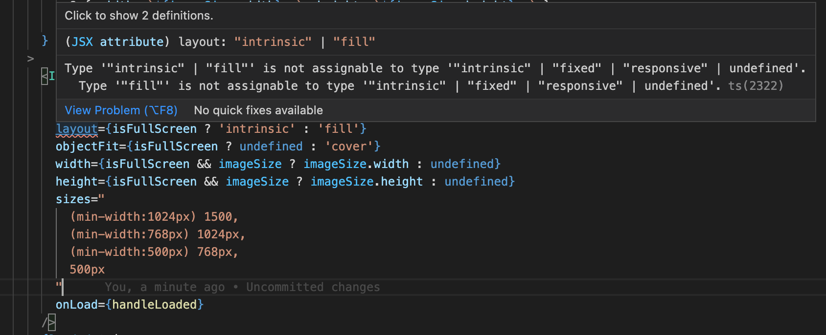 sometimes the image component throws a ts error on layout="fill ...