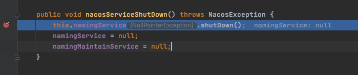 Destroy method 'close' on bean with name 'nacosServiceRegistry' threw an exception: java.lang ...
