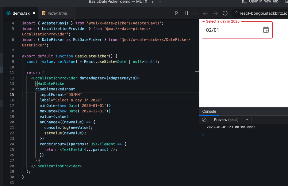 [pickers] Current year is used, when format does not contain year · Issue #8311 · mui/mui-x · GitHub
