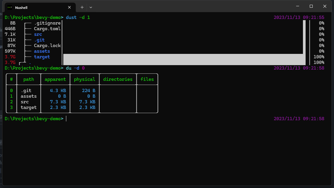 `du` does not return the actual disk usage · Issue #11040 · nushell/nushell · GitHub