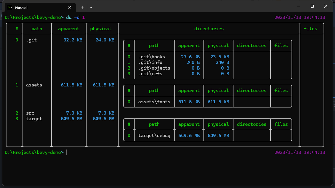 `du` does not return the actual disk usage · Issue #11040 · nushell/nushell · GitHub