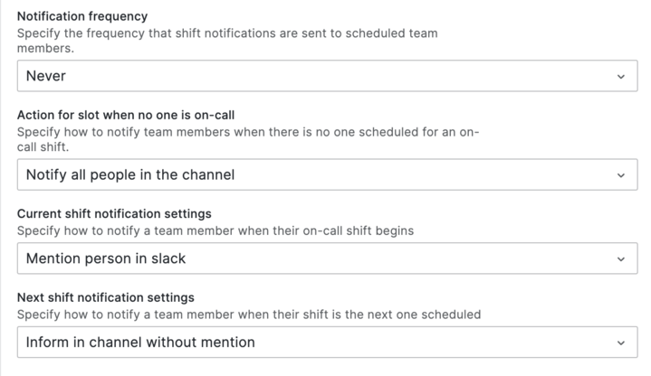 When selection “Never” as notification frequency, options below should ...