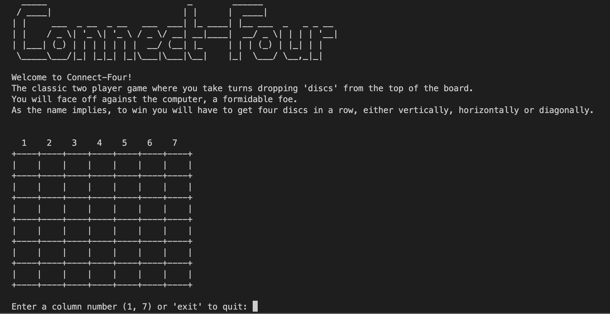 GitHub - karamvirr/connect-four-cli: Play Connect Four from the CLI against an opponent AI