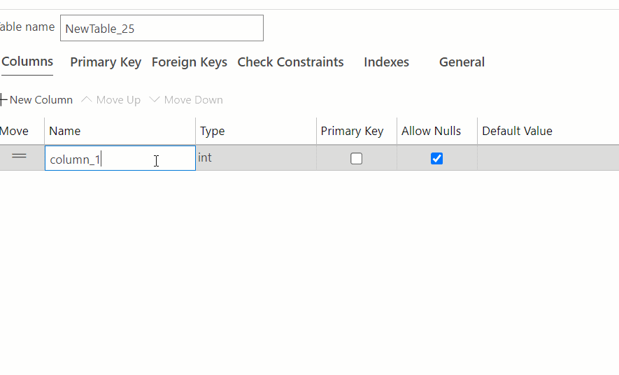 Entered value in column field reverts to default when user clicks out ...
