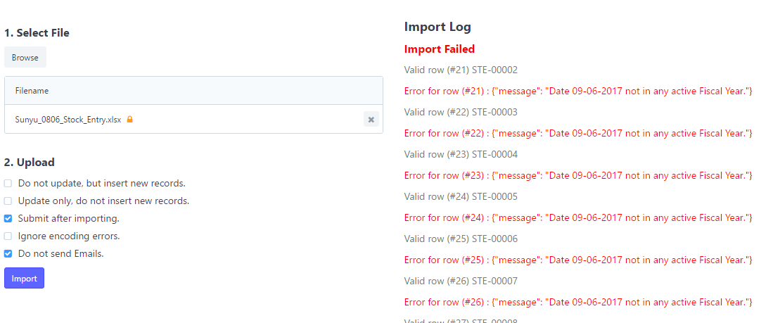 Unable to Submit imported Stock Entry due to Fiscal Year · Issue #9192 · frappe/erpnext · GitHub