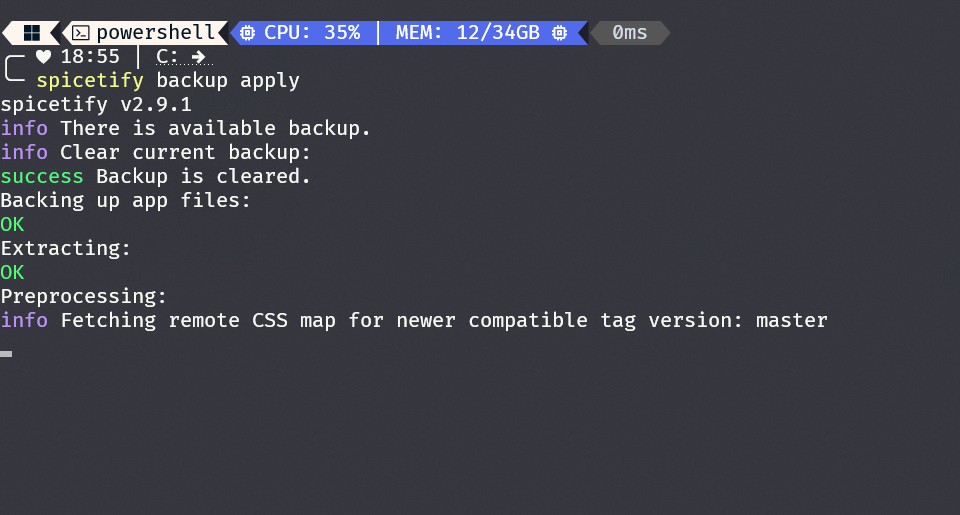 When i use the "spicetify backup apply",it stucked. · Issue #1486 · spicetify/cli · GitHub