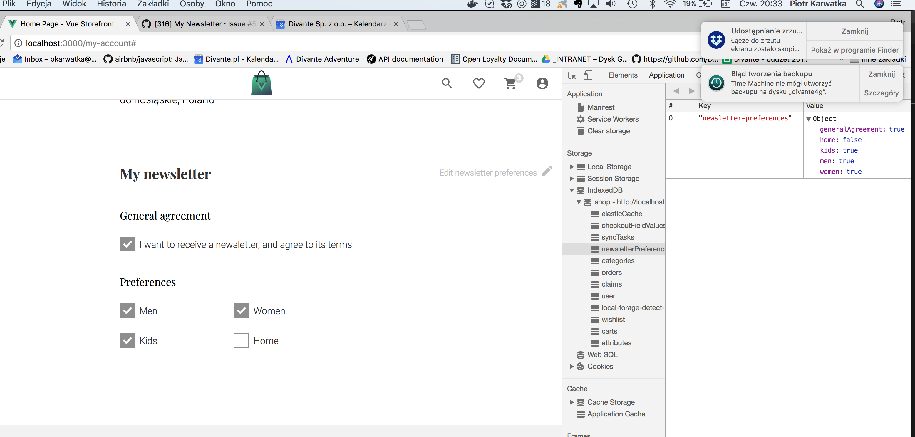 [316] Newsletter Preferences Not Loaded On Page Entrance · Issue 542 · Vuestorefront Vue