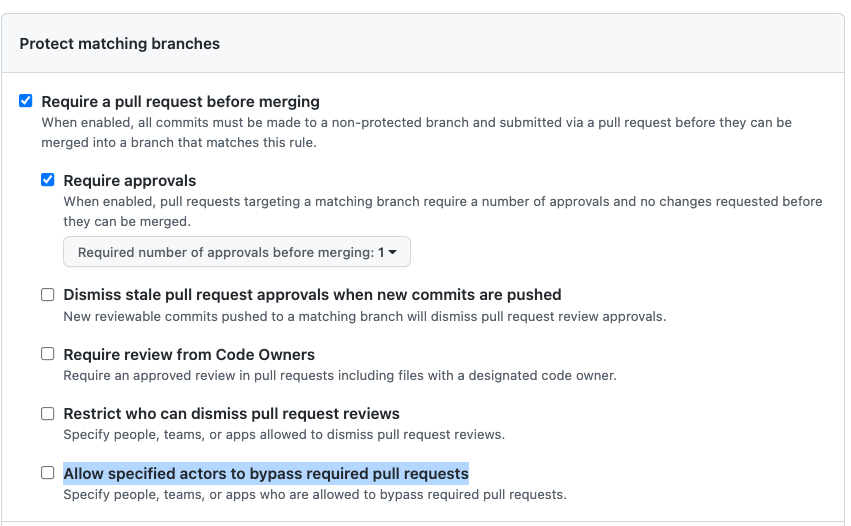 in `Allow specified actors to bypass required pull requests` dropdown sometimes doesn't behave ...