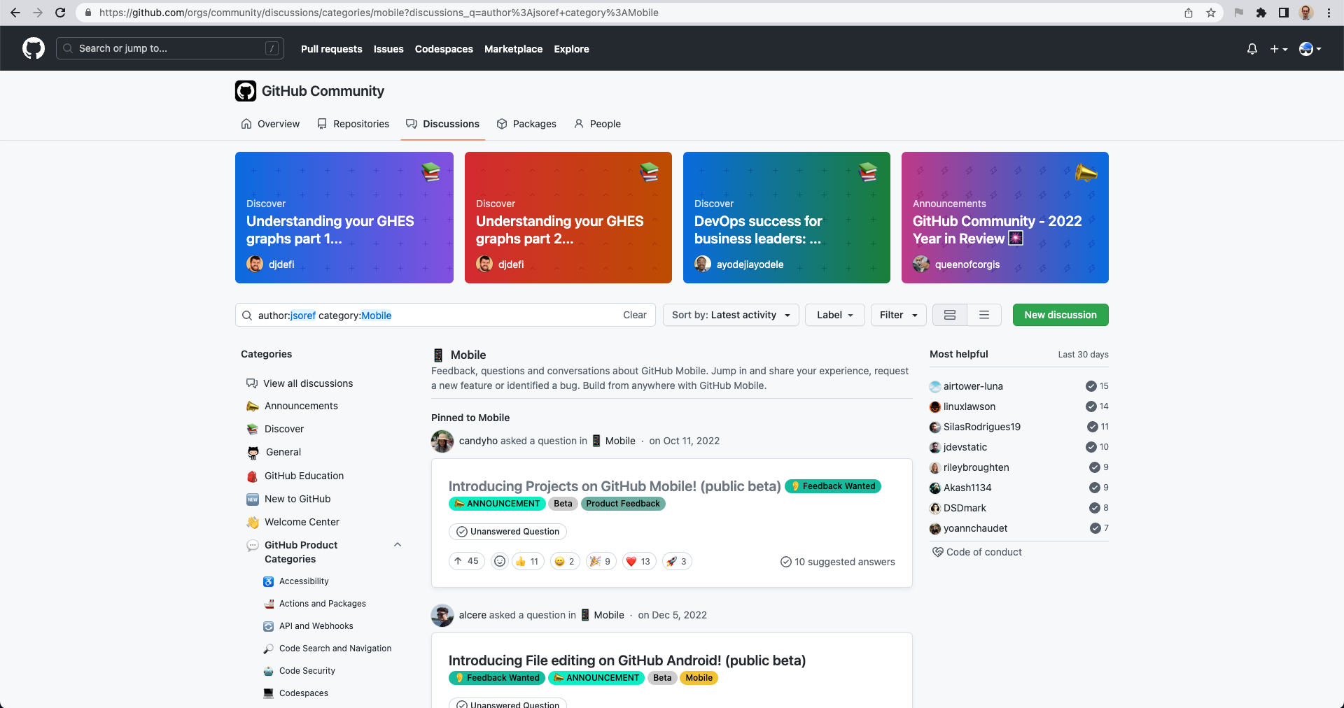 Searches by an author should not include pinned discussions unless they're a match · community ...
