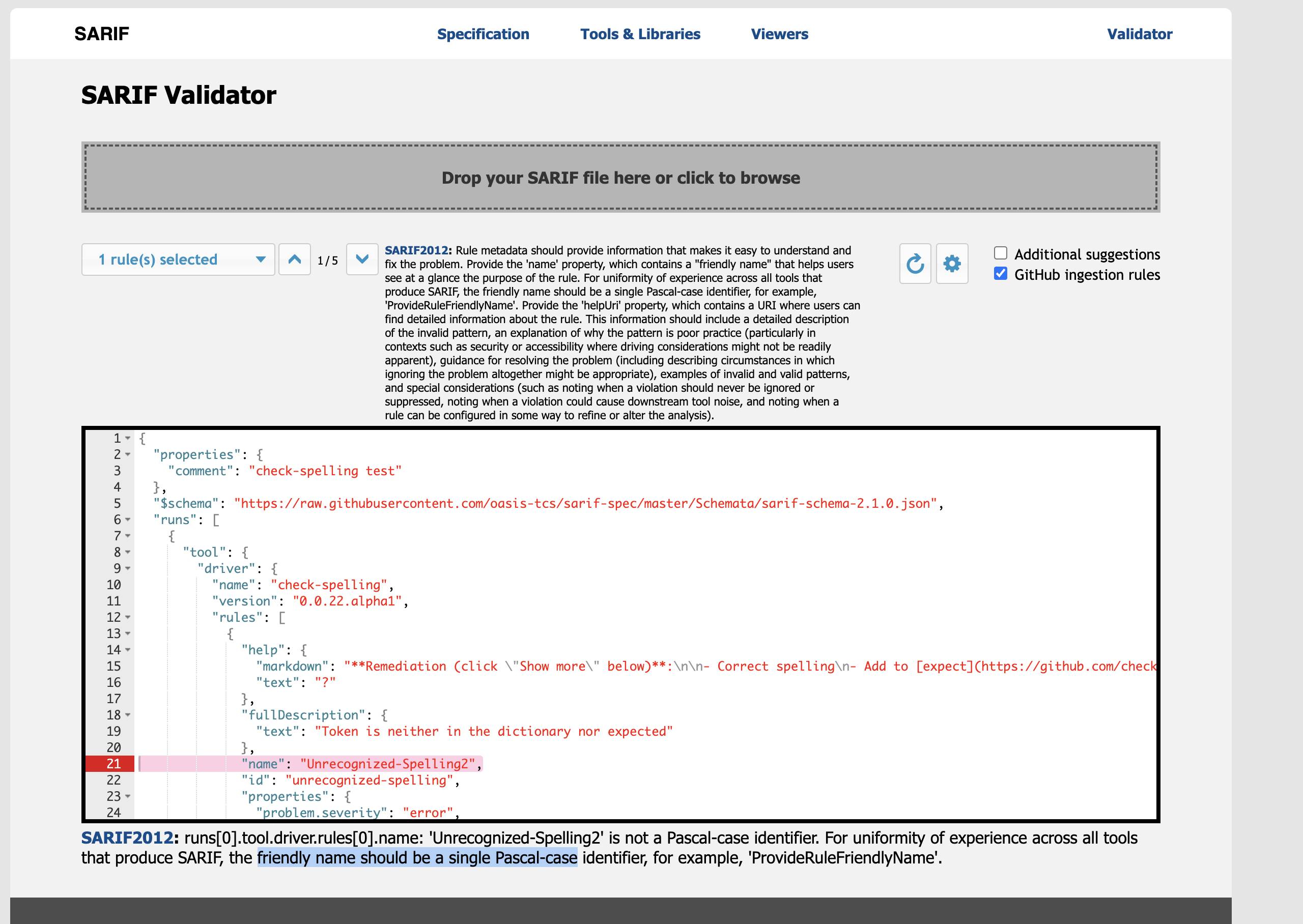 `reportingDescriptor` `name` should mention pascal style constraint · Issue #20872 · github/docs ...