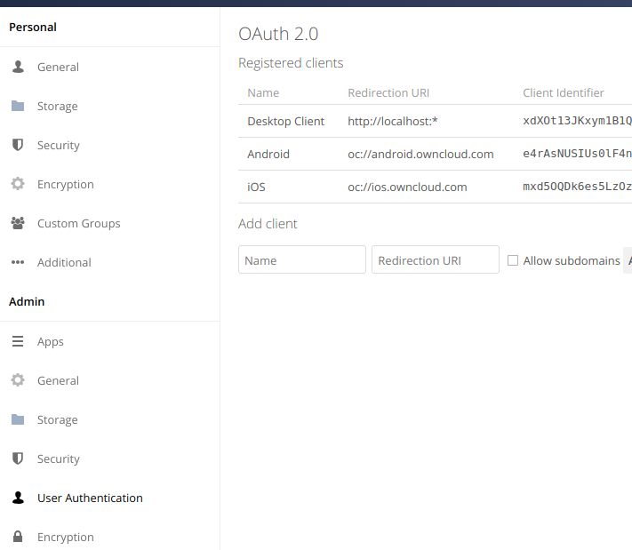 Option to protect or restore default client config · Issue #163 · owncloud/oauth2 · GitHub