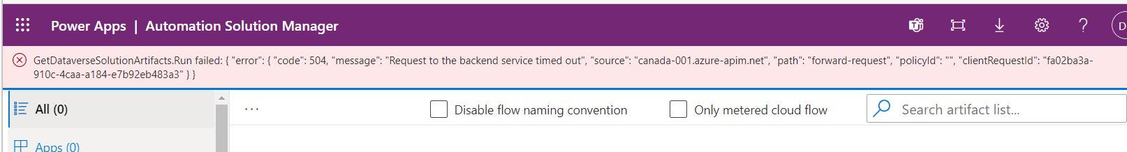 Automation Bug Metered Solution Not Showing Flows Timeout Error · Issue 182 · Microsoft 