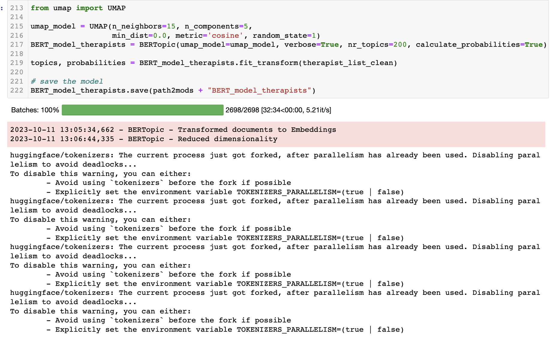 Modeling taking a long time after progress bar complete · Issue #1574 · MaartenGr/BERTopic · GitHub