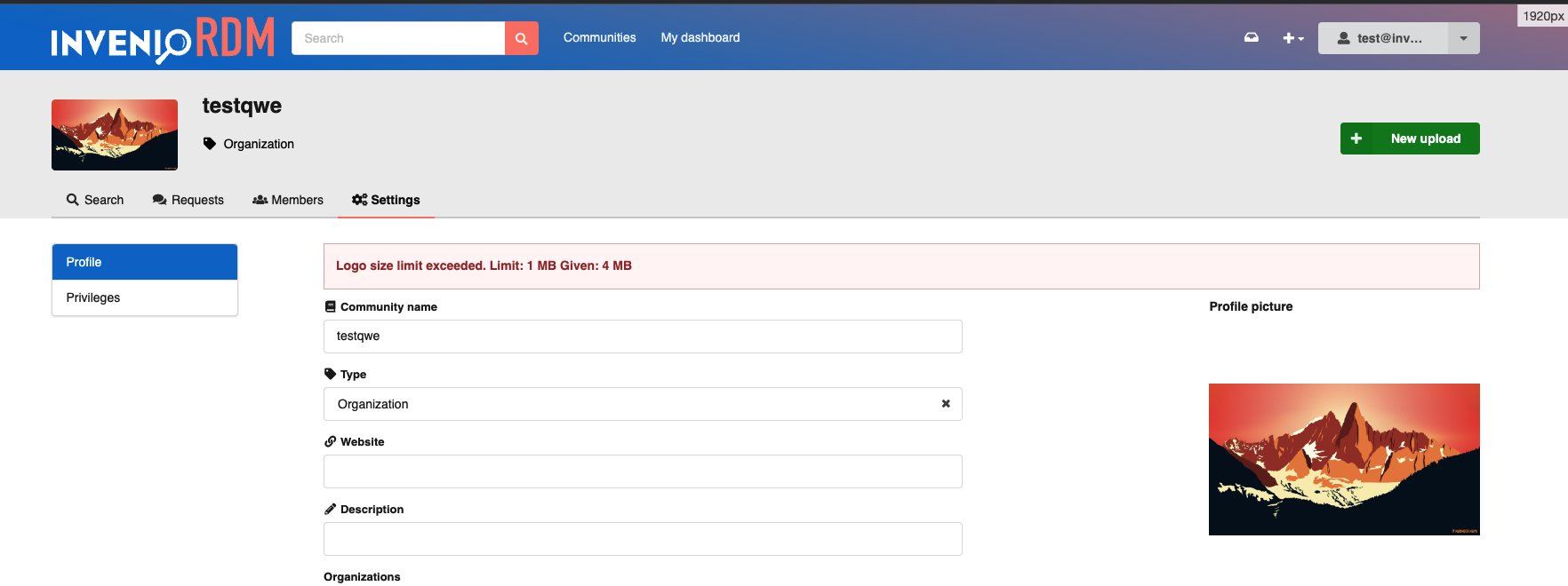 Communities: Restrict logo upload to a specific size · Issue #1716 · inveniosoftware/invenio-app ...