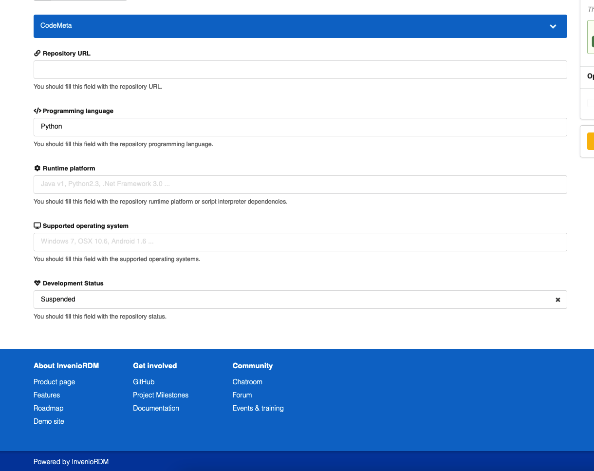 Implement Software Heritage (Code Meta) fields as custom fields · Issue #1186 · inveniosoftware ...