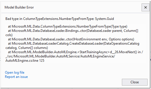 Ignore GUID columns · Issue #1504 · dotnet/machinelearning-modelbuilder · GitHub