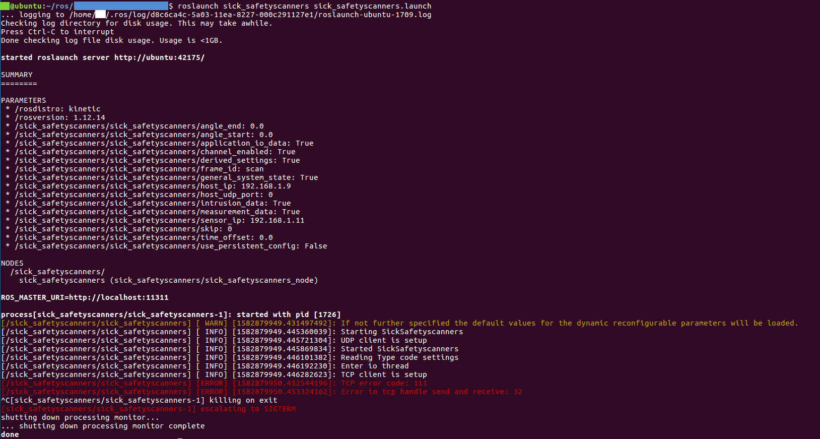 Shutting down node: escalating to SIGTERM · Issue #40 · SICKAG/sick_safetyscanners · GitHub