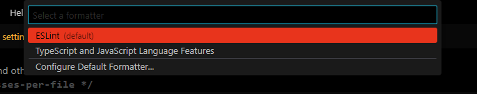 ESLint can't be used as a formatter until the ESLint server is fully ...