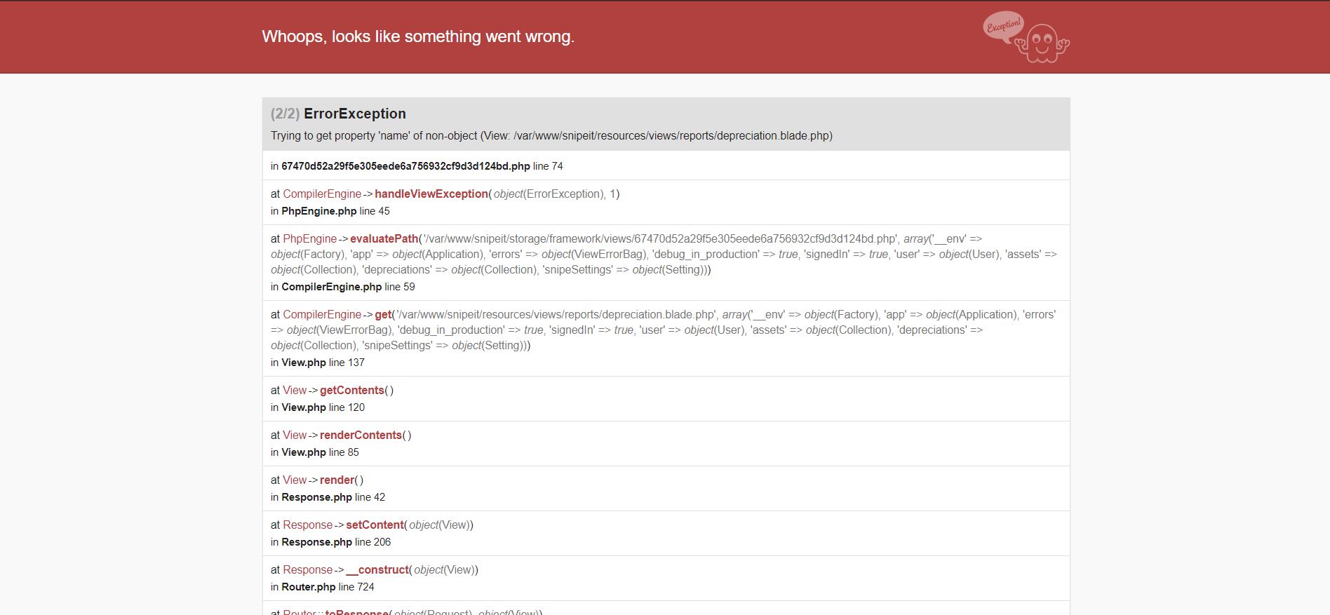 Error message in depreciation report: Whoops, looks like something went wrong · Issue #4872 ...