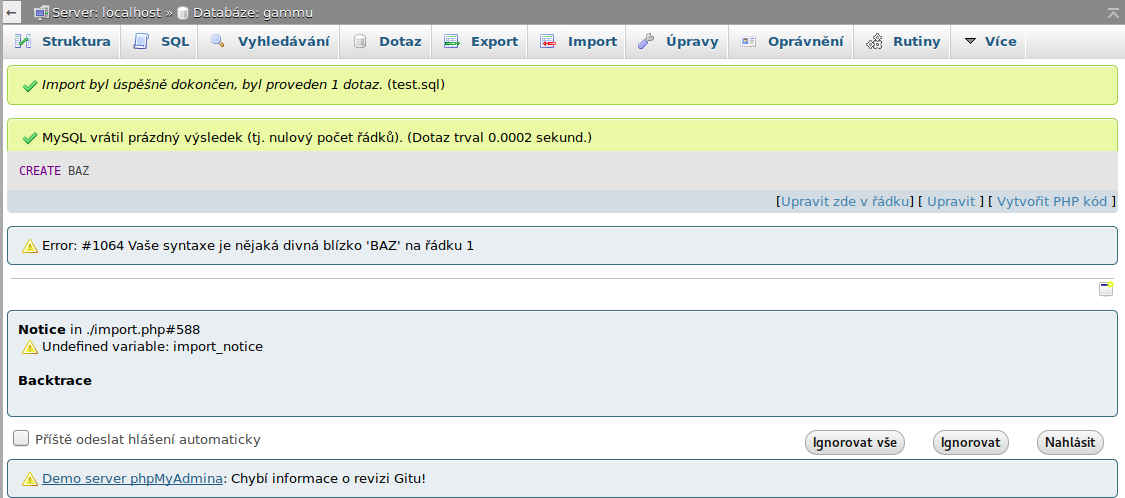 Error handling broken on import · Issue #12856 · phpmyadmin/phpmyadmin · GitHub