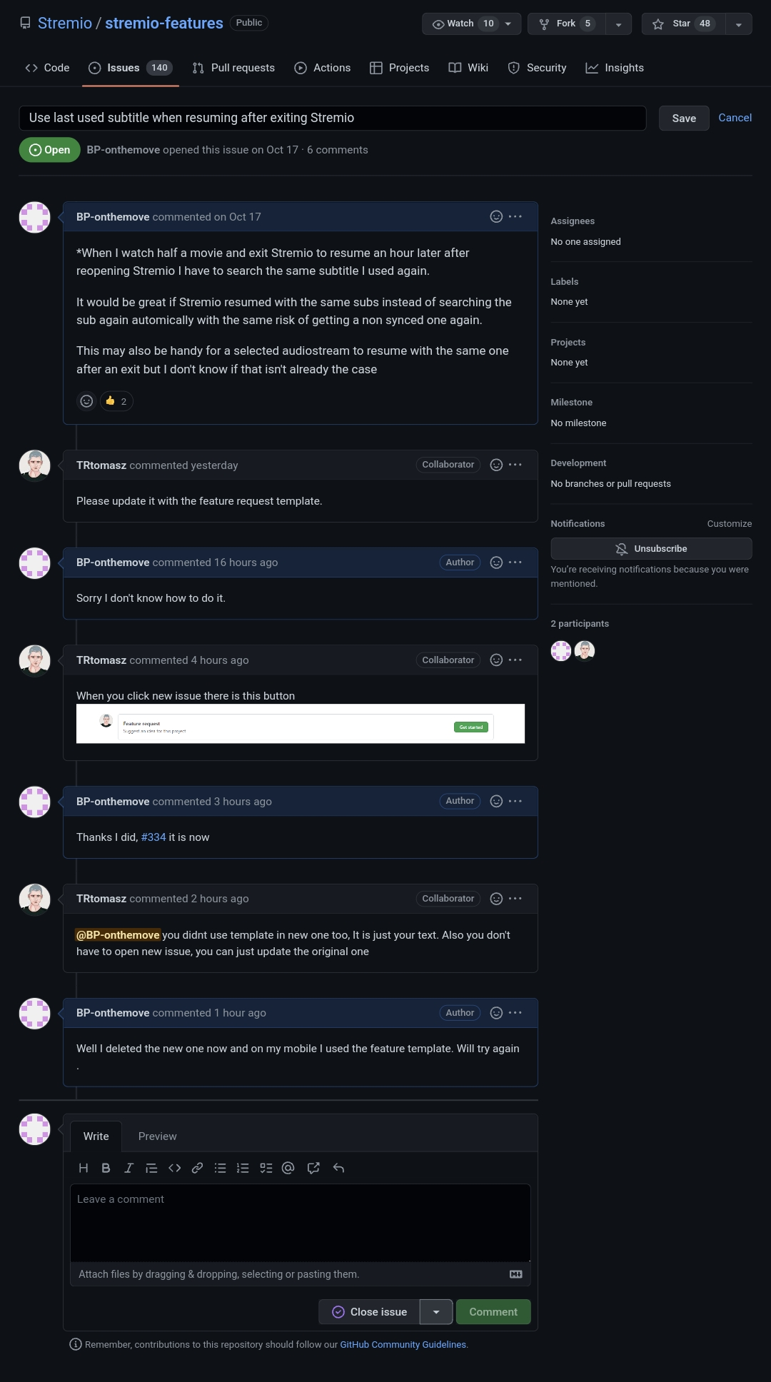 Feature Request: Use last used subtitle when resuming after exiting Stremio · Issue #323 ...