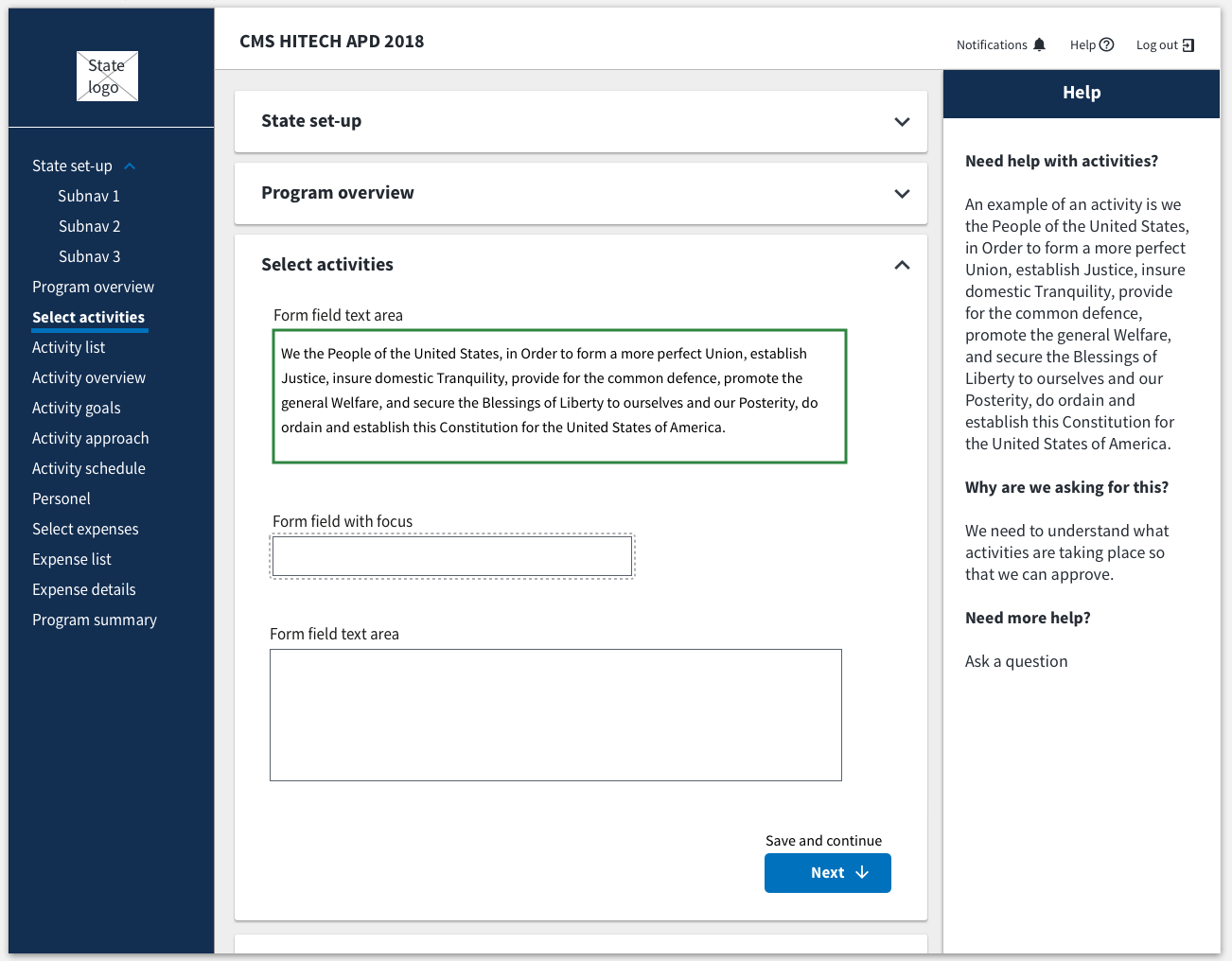 Wireframe concepts from design studio · Issue #346 · Enterprise-CMCS/eAPD · GitHub