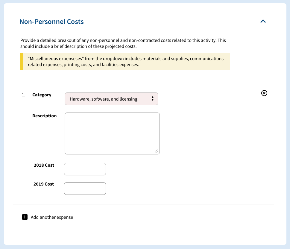 Build out refinements to non-personnel costs section · Issue #872 · Enterprise-CMCS/eAPD · GitHub