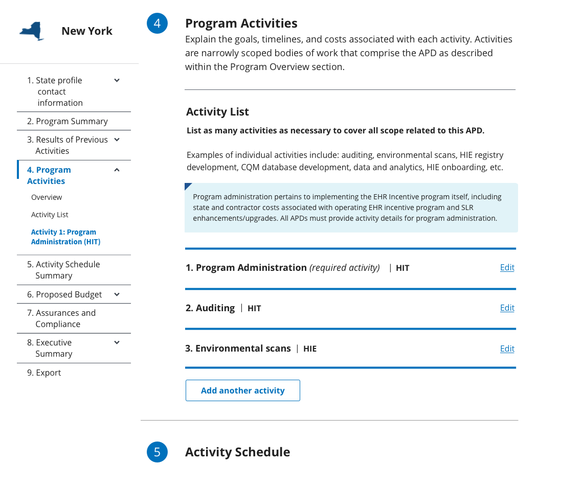Refine the design of the activities section of the app · Issue #1790 · Enterprise-CMCS/eAPD · GitHub