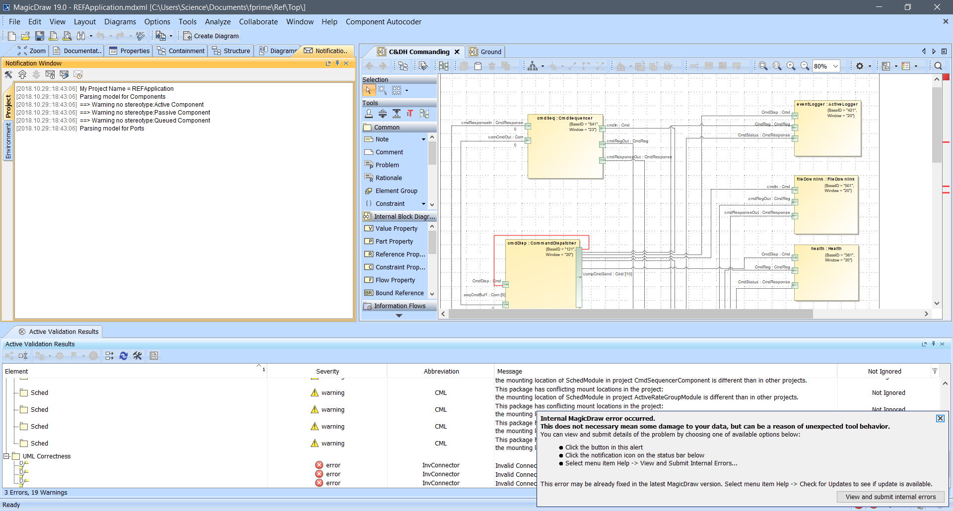 MagicDraw errors when opening demo project: ISFRefApplication.mdxml ...