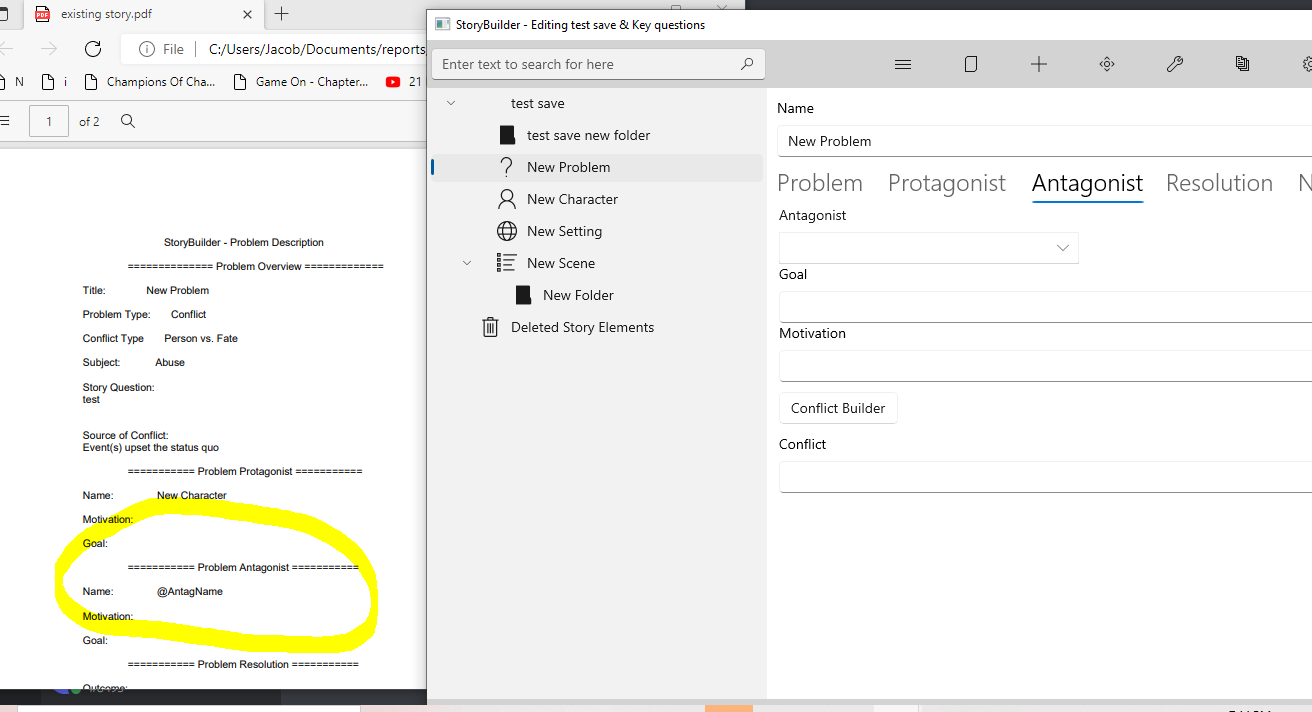 Detail Report - Problems - did not enter antagonist name (left blank) however reports shows ...