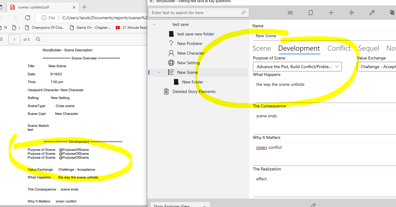 Detailed Report - Select first 3 options for Purpose of Scene -shows in report as @Purpose of ...