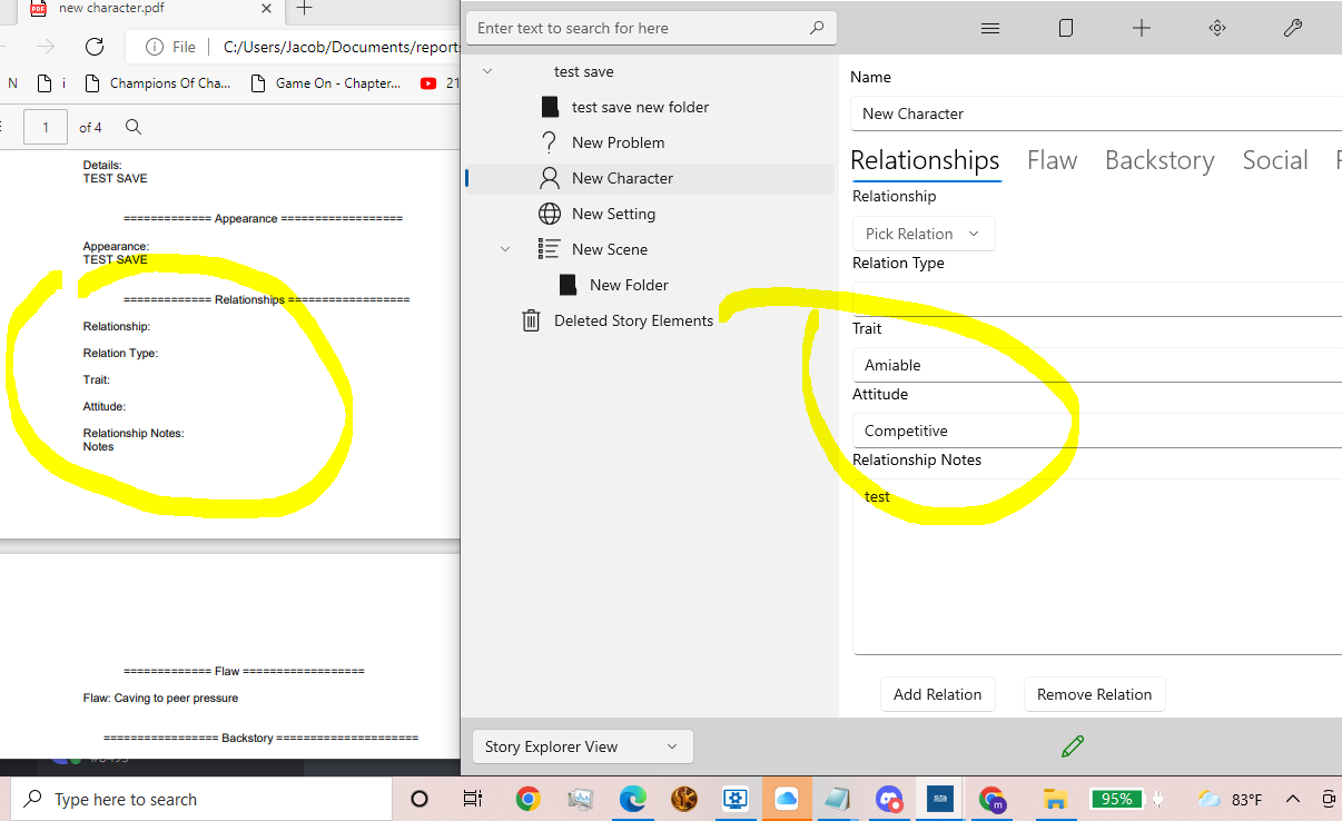 detail report- characters - relationship type trait & attitude not appearing on report · Issue ...