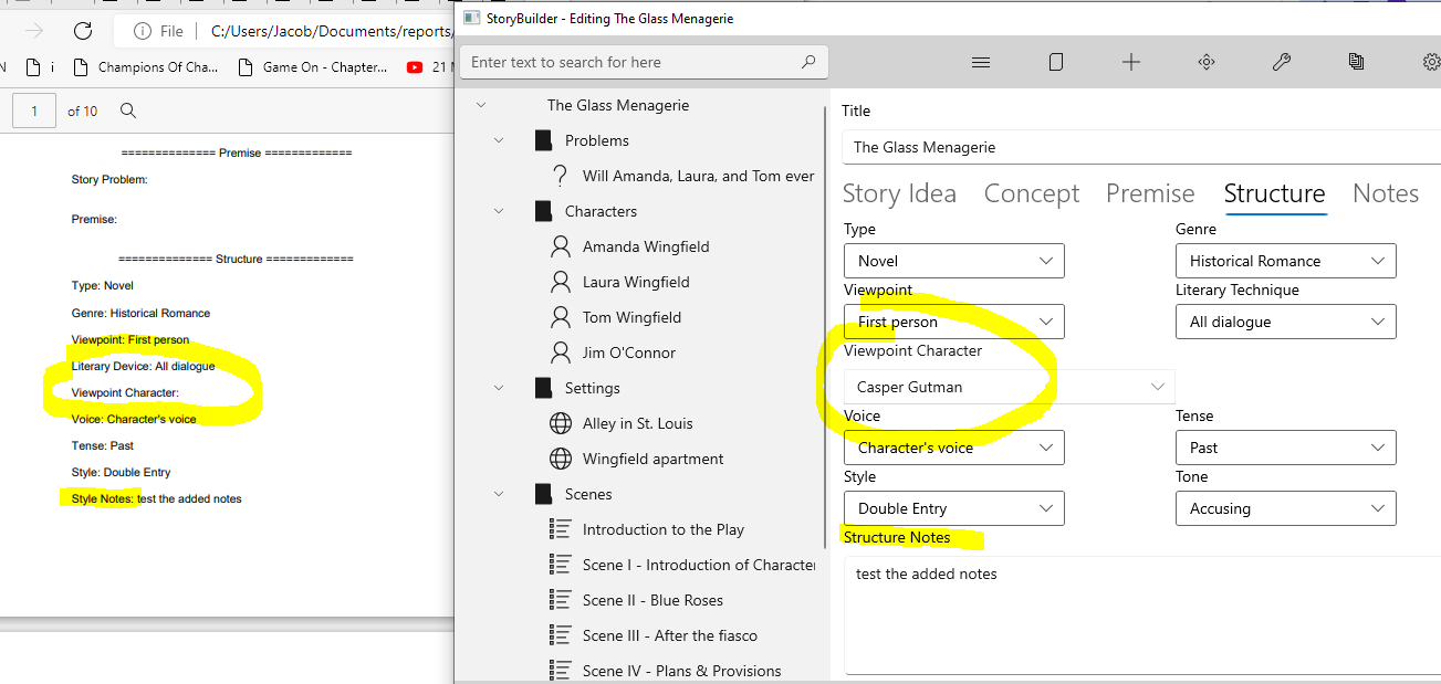 Reports: Structure> missing viewpoint characters name & text box label doesn't match on report ...